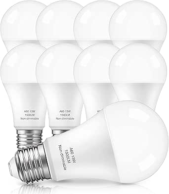 Nouscan LED Light Bulbs 100 Watt Equivalent, A19 Efficient 13W Lightbulbs, 5000K Daylight White ...