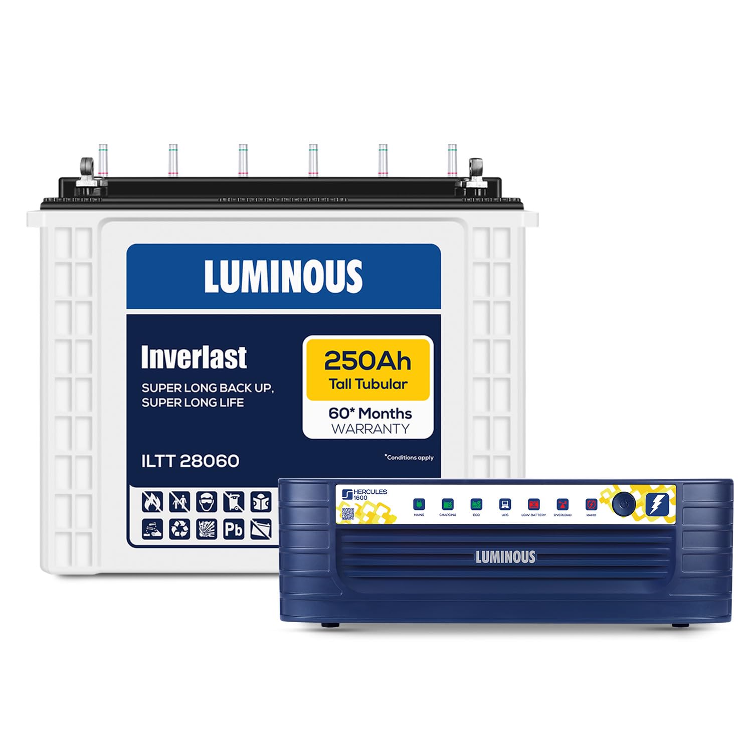 Luminous Inverter & Battery Combo (Hercules 1600 Square Wave 1500VA/12V ...