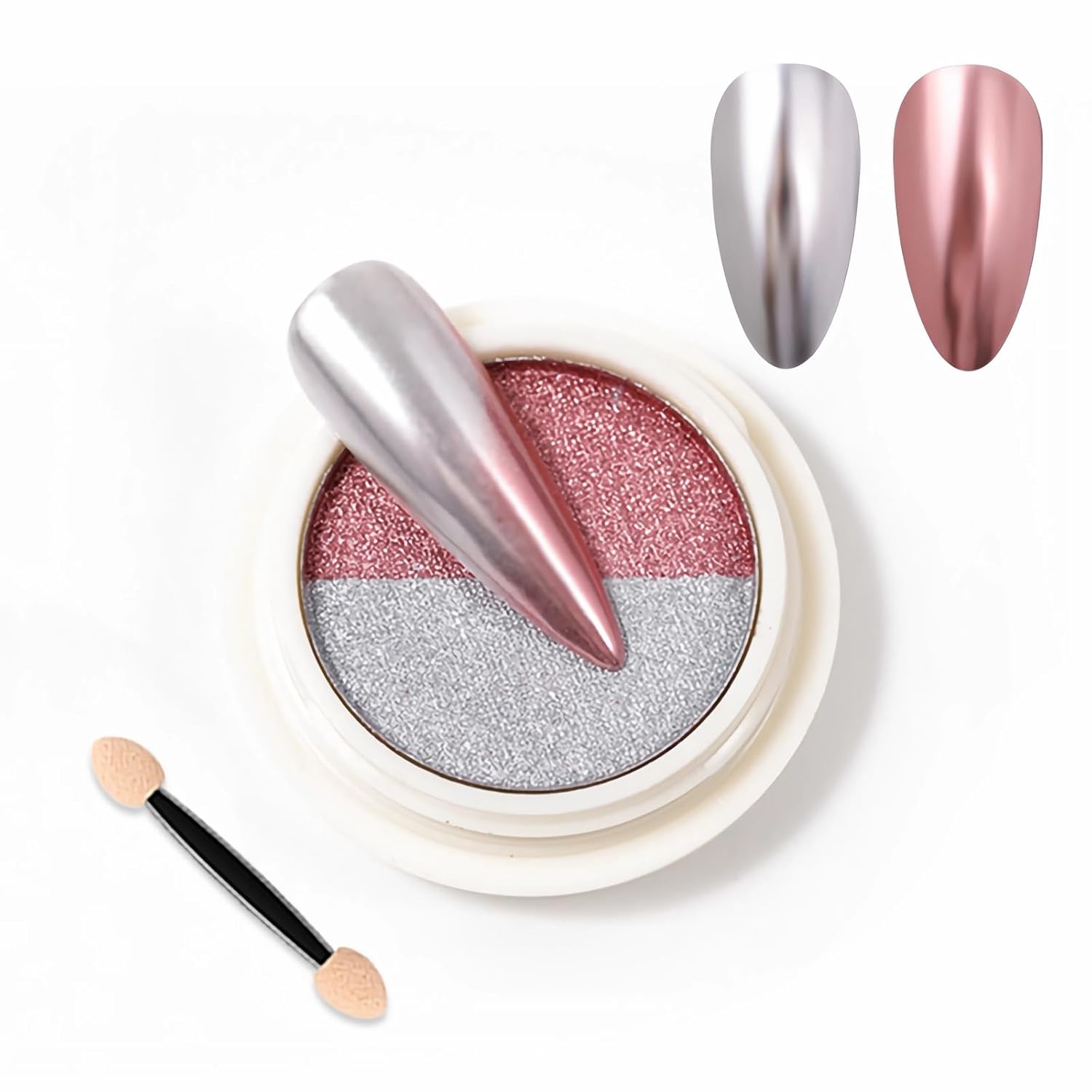 Amazon.com: Solid Chrome Nail Powder, Two-Color Gradient Holographic ...