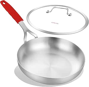 Amazon.com: DELARLO Tri-Ply Stainless Steel 8 inch Frying Pan With Lid ...