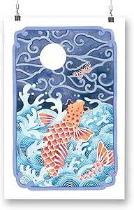 Amazon.com: Smartprints Leaping Carp and Moth Poster - Gabby Malpas Designs: Posters & Prints