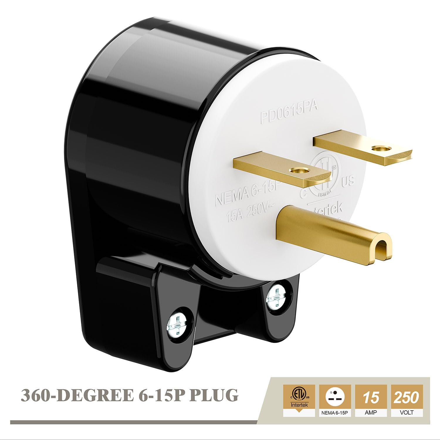 Snapklik.com : USA 3-Prong Male AC Plug, Right Angle ETL Nema 6-15P 3 ...