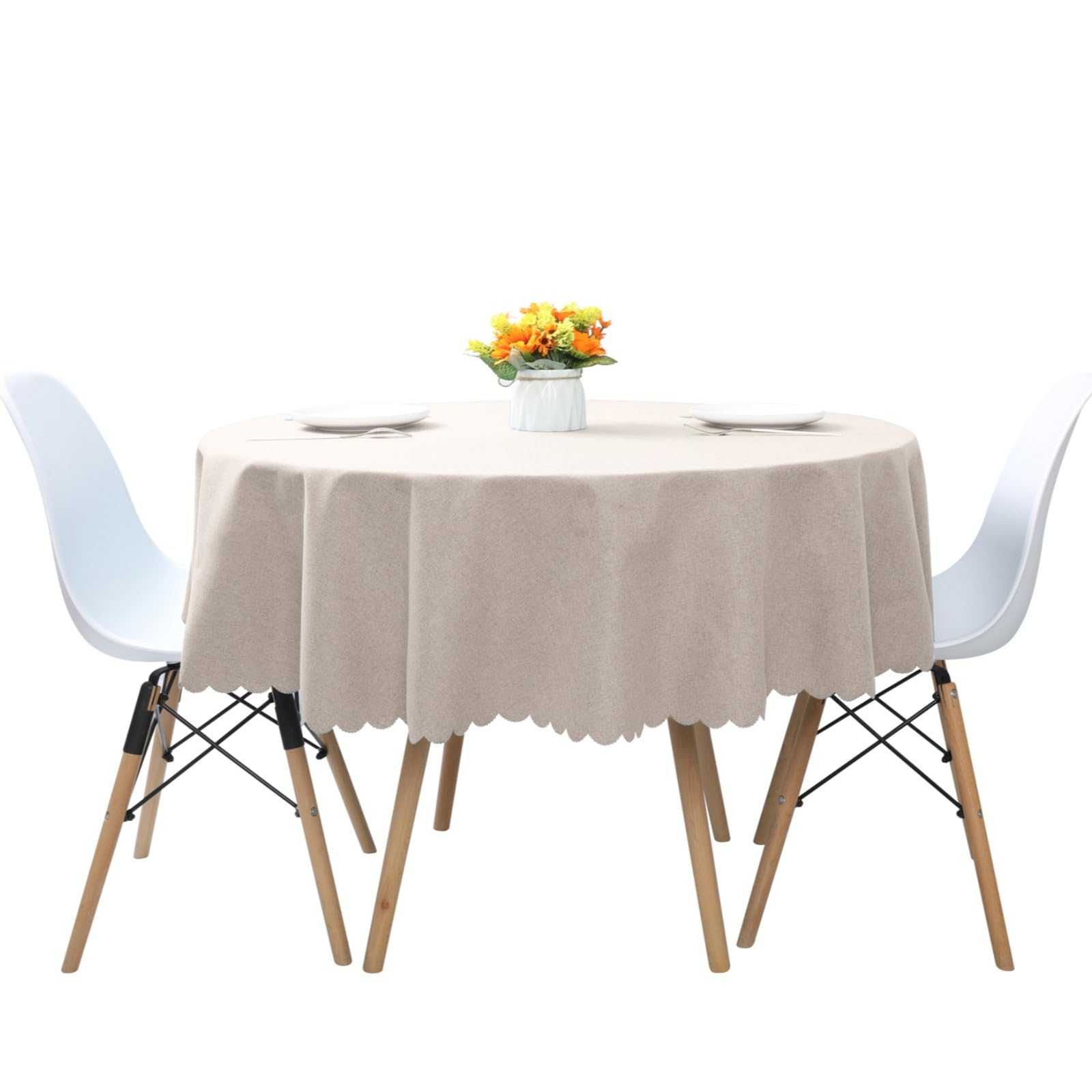Amazon.com: Cotton Linen Fabric Round Tablecloth Waterproof Oil-Proof ...