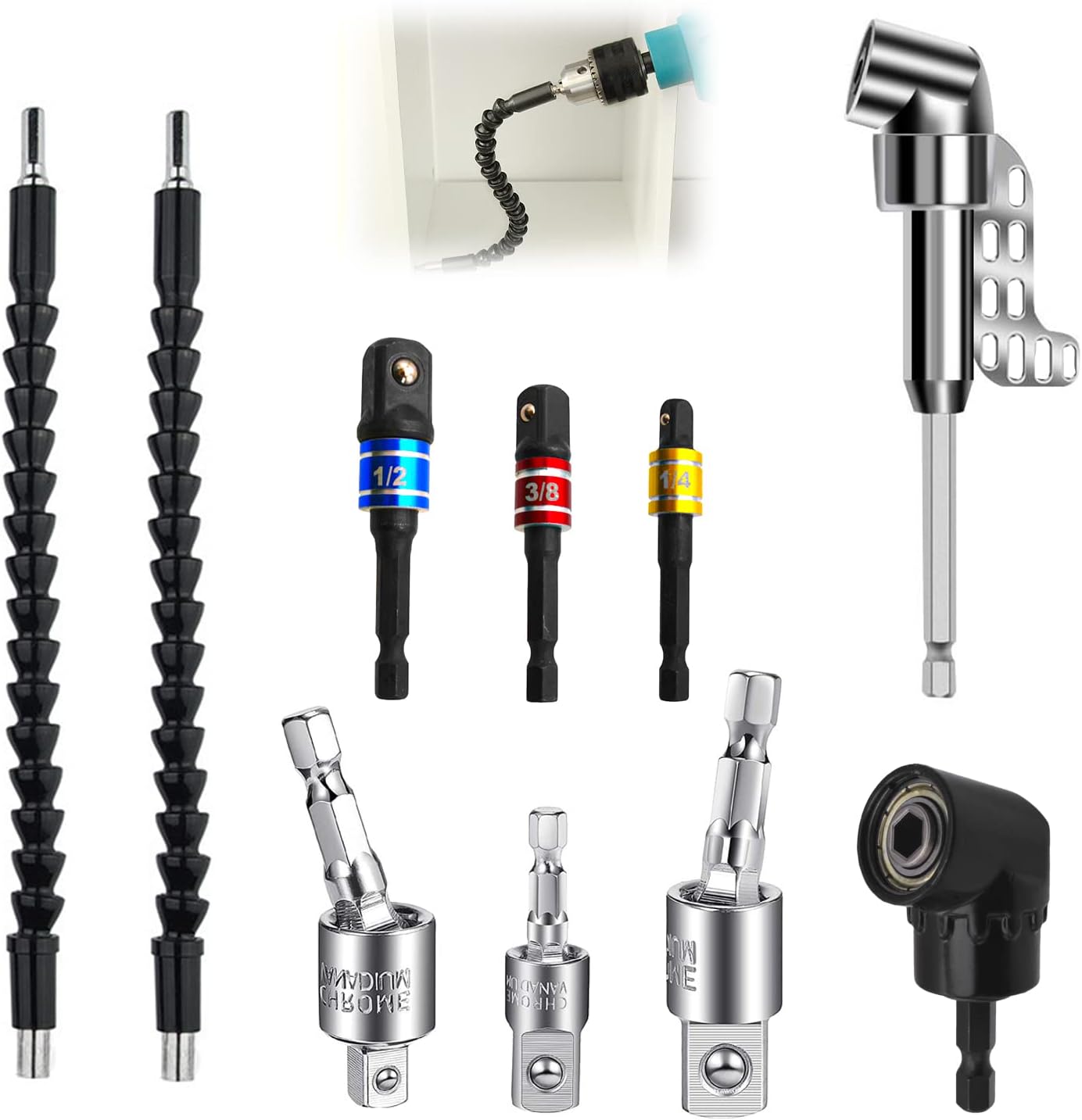 Taladro de ángulo Recto 1/4 '' TIMESETL Adaptador para Destornillador ...