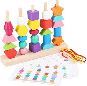 Amazon.co.jp: Sironoa 知育玩具 棒通し 紐通し 木のおもちゃ 木製パズル ひも通し 積み木 3歳 4歳 5歳 男の子 女の子 モンテッソーリ はめるパズル 形合わせ ...