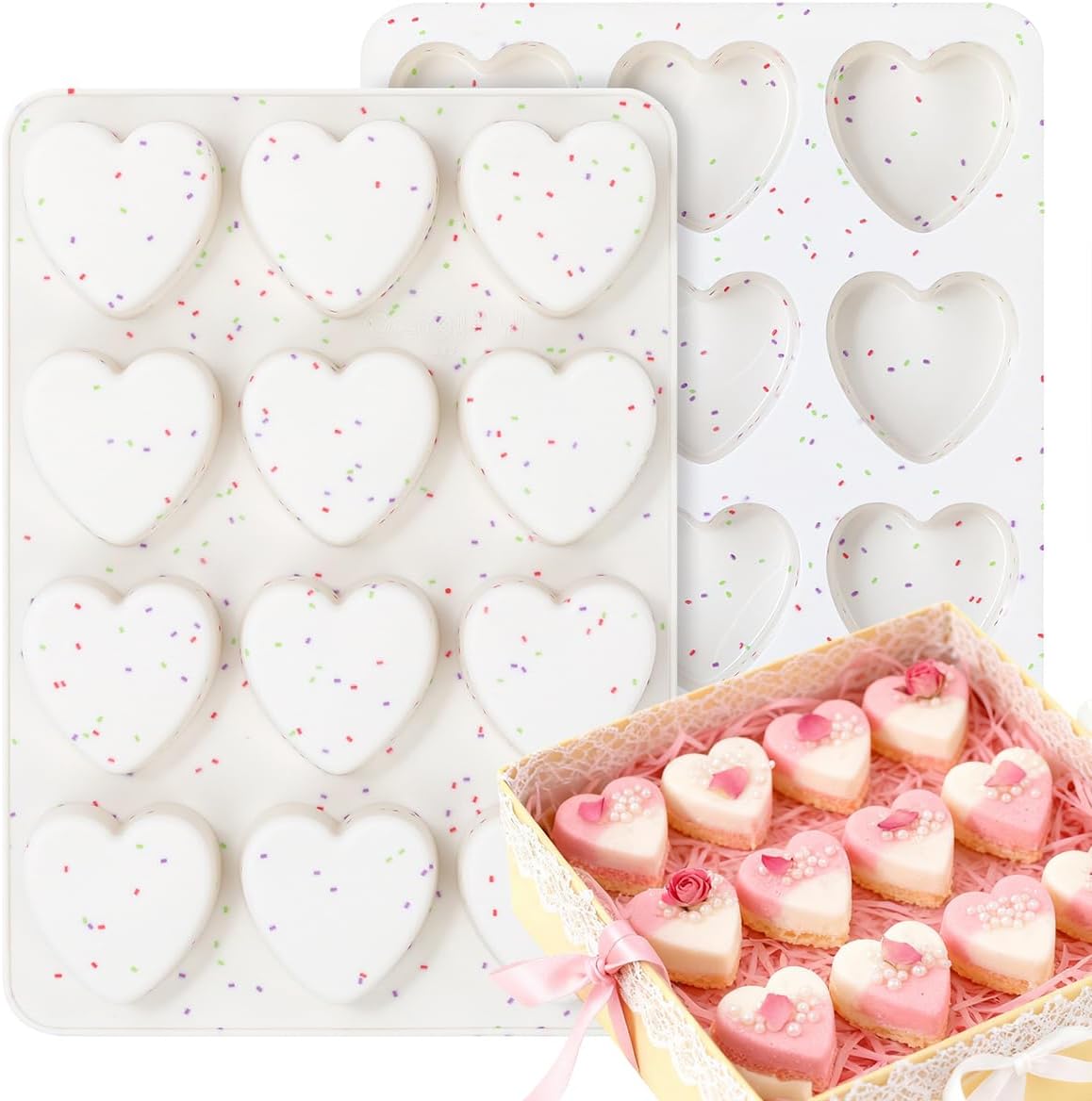 Amazon.com: Valentine's Day Heart Silicone Molds Set of 2 Non Stick ...
