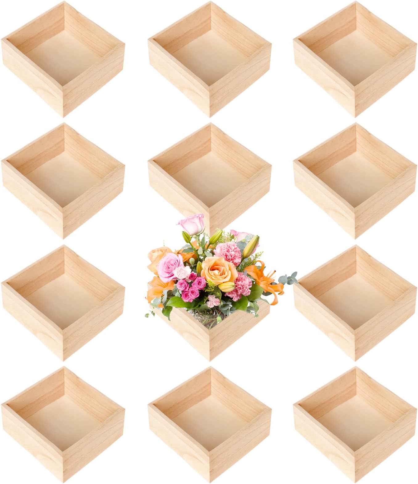 Amazon.com: 12 Pack Unfinished Wooden Box, 6 x 6 Inch Square Rustic ...