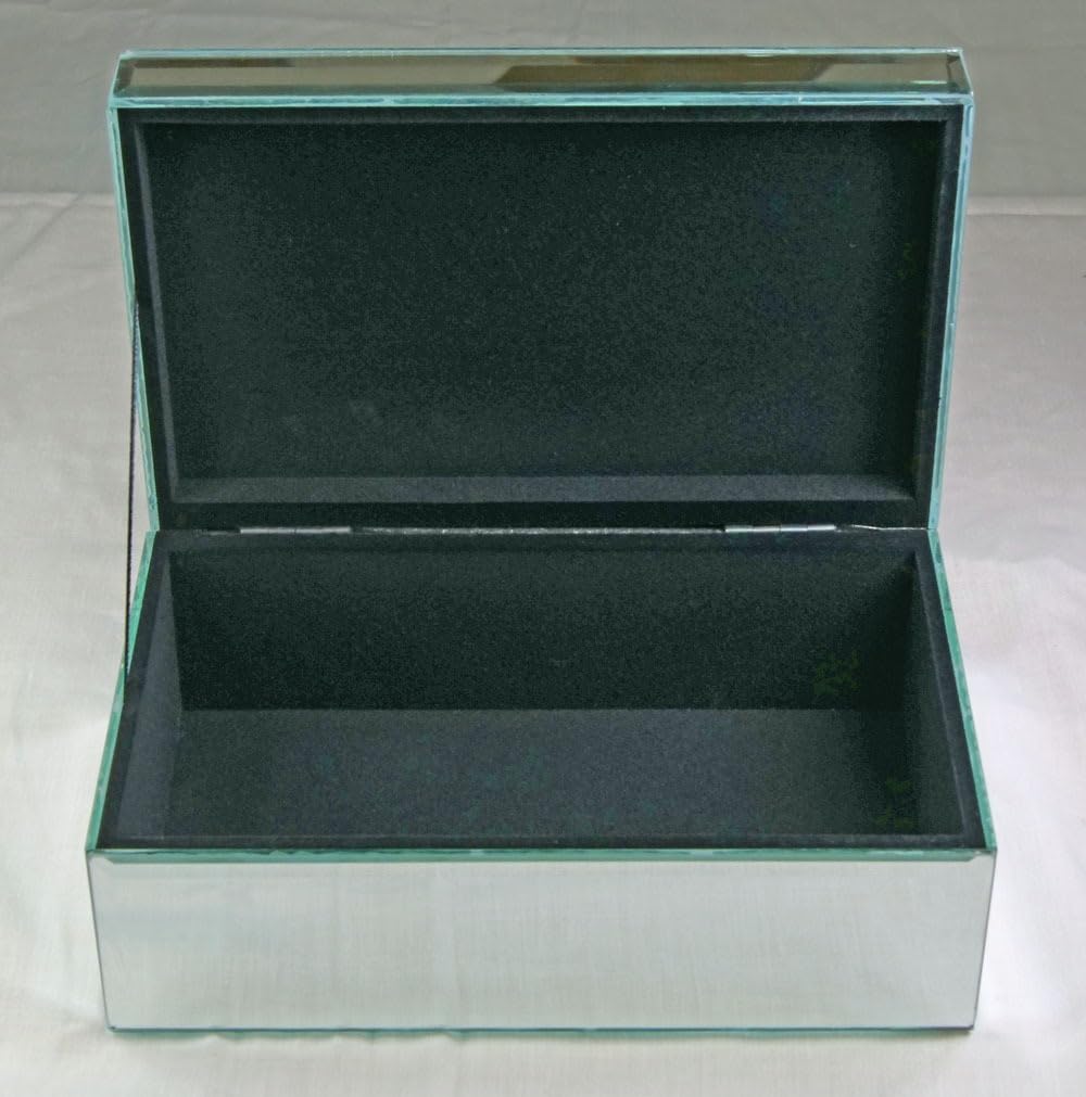 SERENA'S ® Silver Crushed Diamante Mirrored Glass Jewellery Box Makeup ...