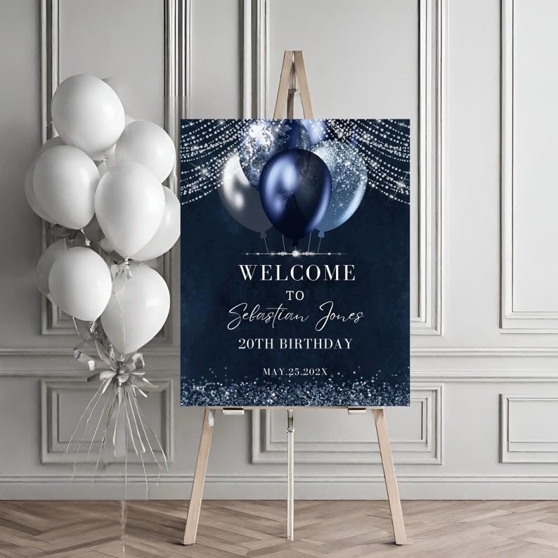 Amazon.com : Personalized Editable Birthday Welcome Sign, Custom Navy ...