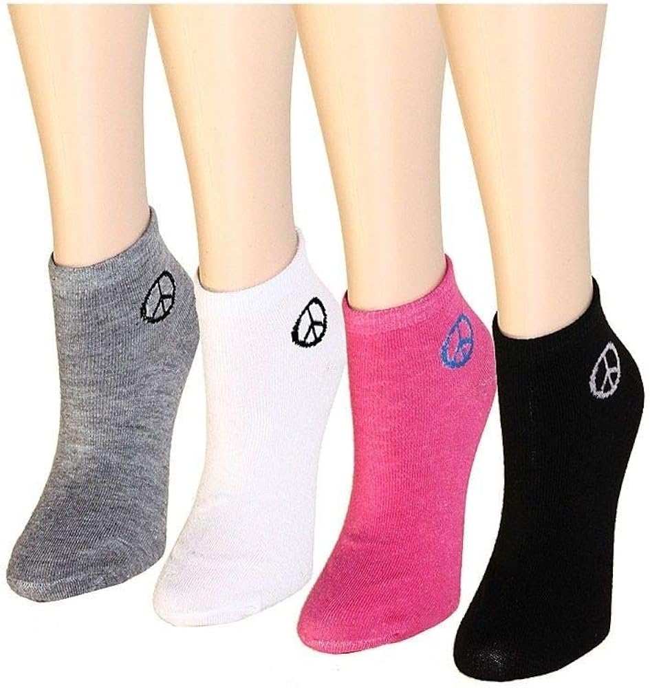WA - New 12 Pairs Womens Ankle Quarter Peace Sign Socks Size 9-11 ...