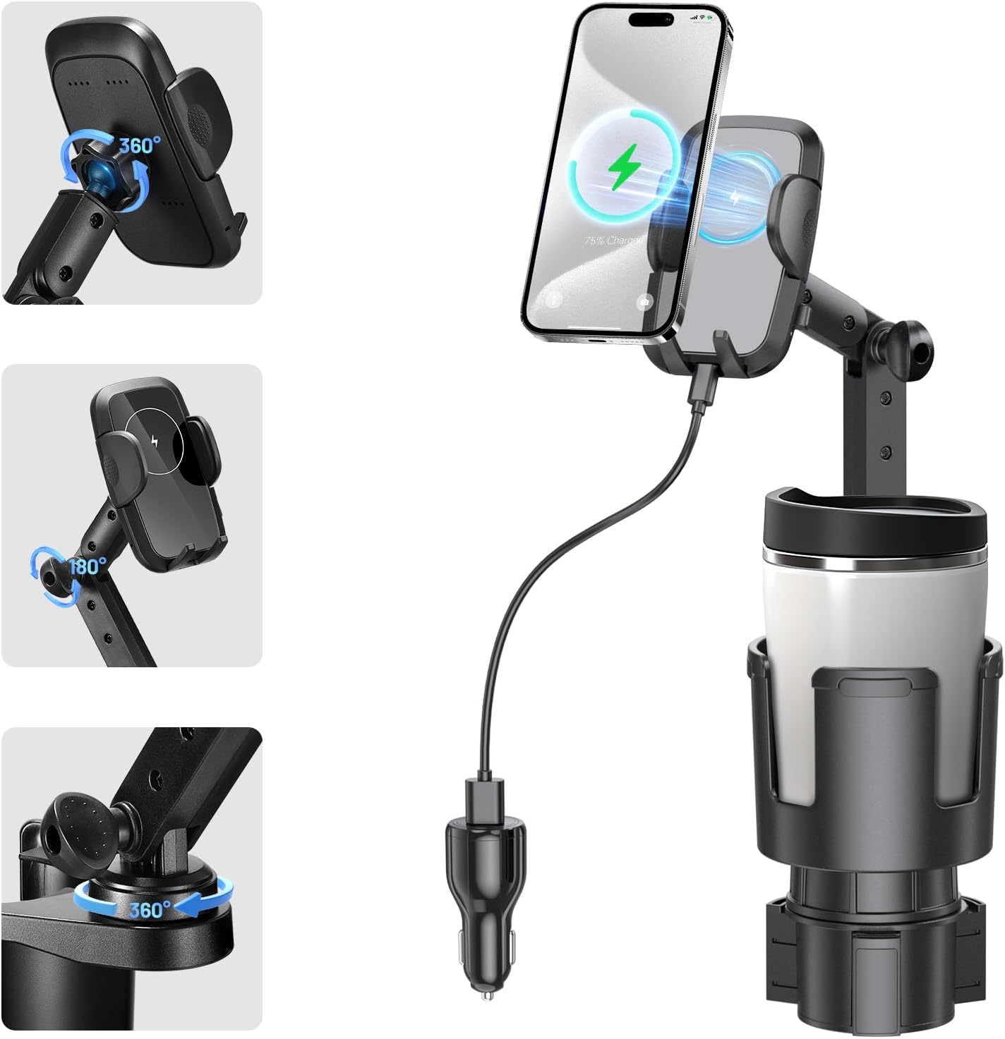 Amazon.com: Wireless Car Charger Cup Holder Phone Mount 15W Fast ...