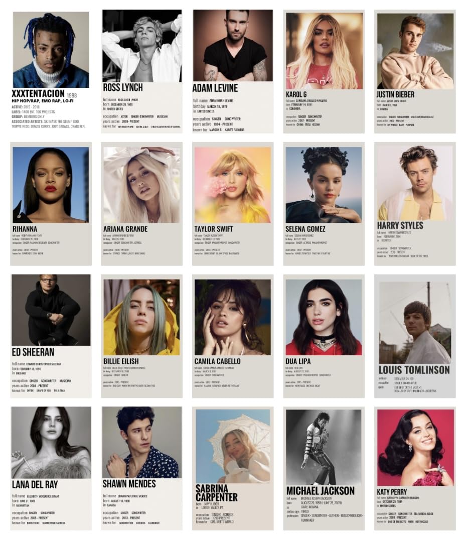 Singer artist Posters Pack of 20 Aesthetic Wall Posters Collage (8 x 6 ...