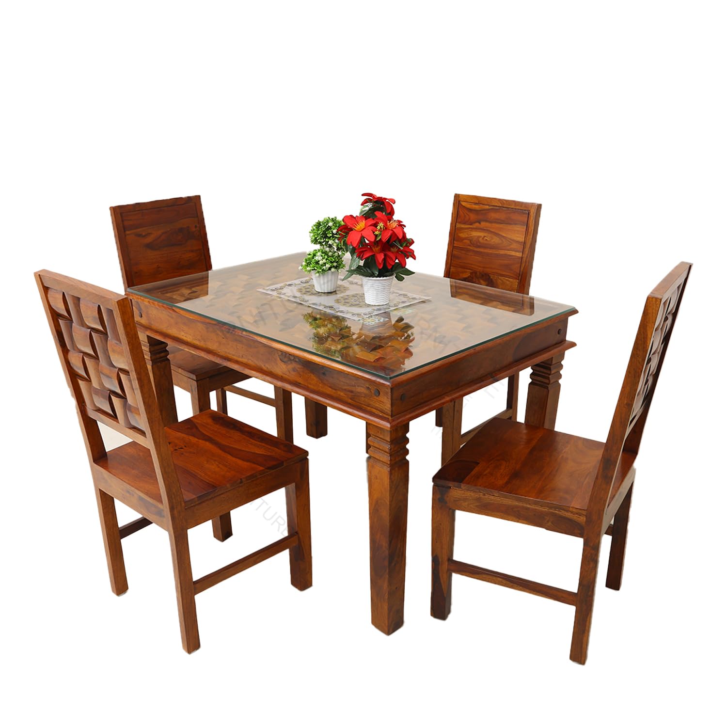 SNR FURNITURE Sheesham Wood 4 Seater Dining Table with 4 Chairs ...