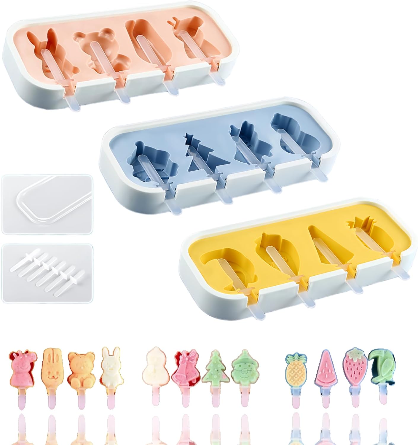 Amazon.com: Cartoon Shape Popsicles Molds 3Pcs Cute Ice Cream Mold ...