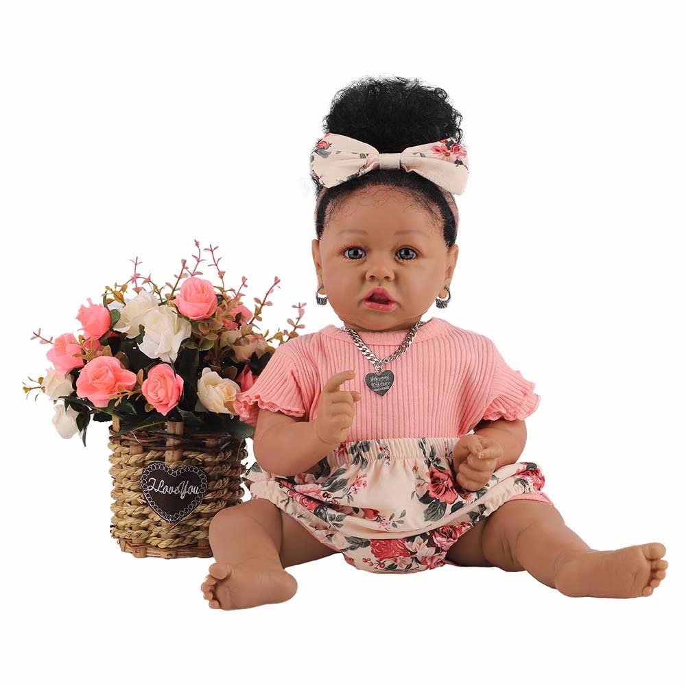 Buy Black Reborn Baby Dolls Girl, 22 Inch African American Lifelike ...