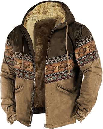 Glkaend Men's Cotton Winter Western Aztec Winte Jacket Fleece Lined ...