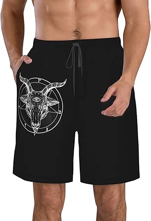 Pentagram with Demon Baphomet Satanic Goat Men's Beach Shorts Board ...