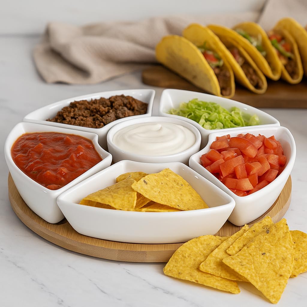 Taco Bar Ceramic Serving Platter Christmas Rotating Snack Tray with 6 ...