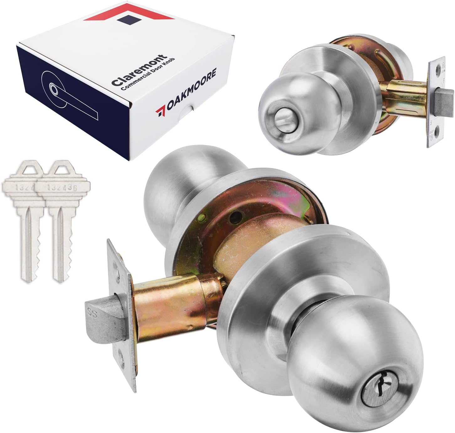 Amazon.com: Claremont Commercial Keyed Entry Door Knob with Lock 1pk ...