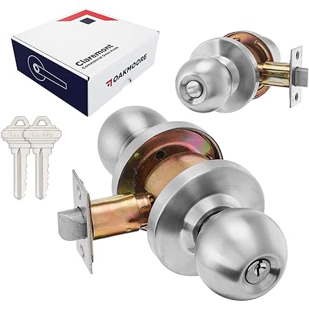 Door Knob Cylindrical Lock Entrance Function Keyed Entry & Lock Satin ...