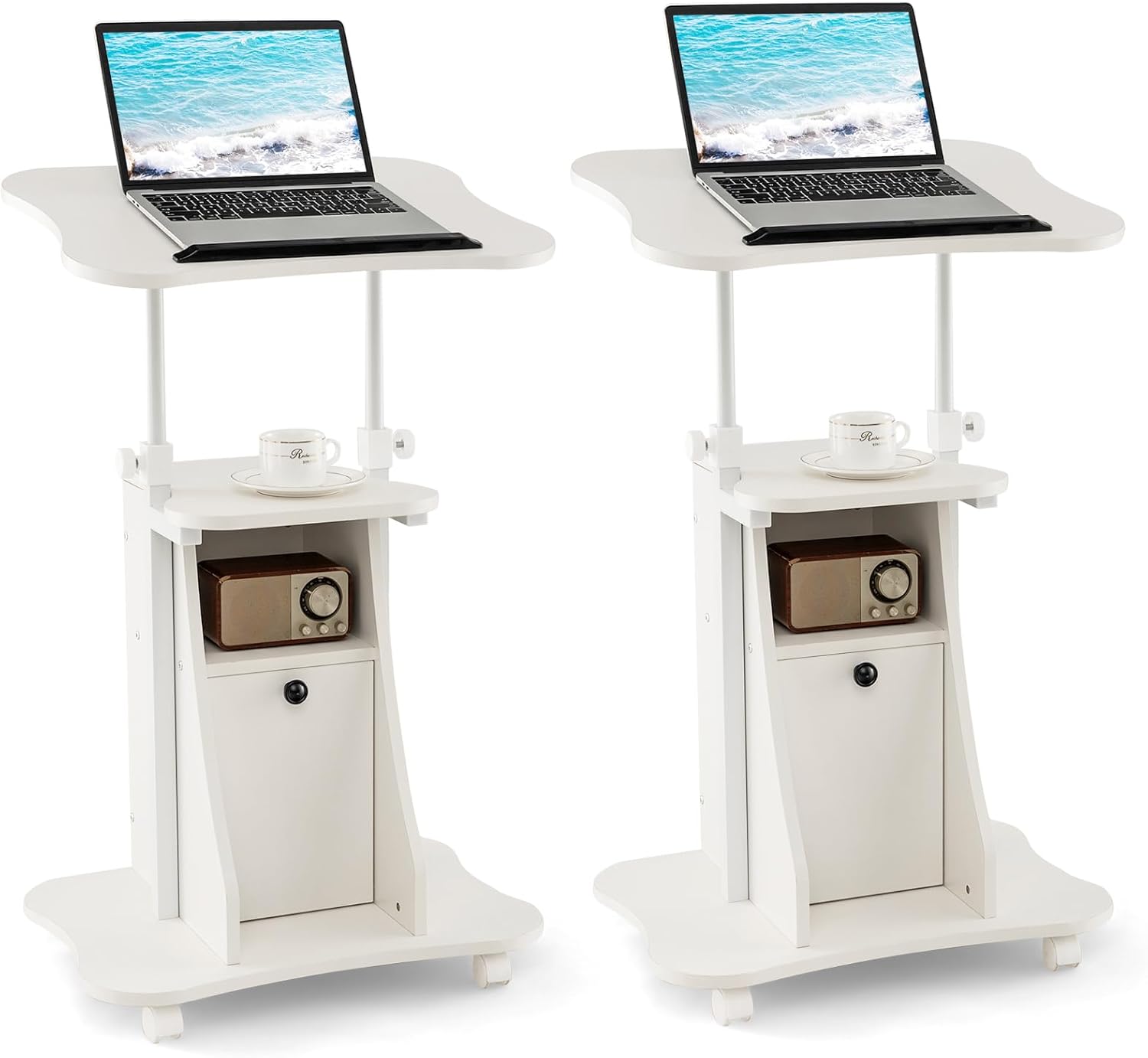 Tangkula Mobile Laptop Podium, Height Adjustable Sit to Stand Desk with ...