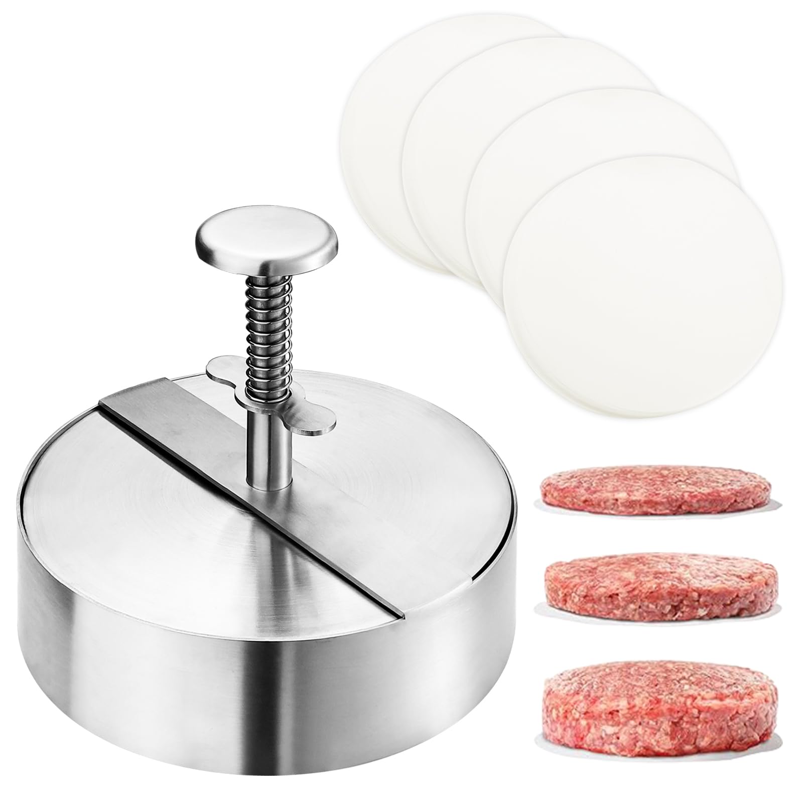 5.5″ Round Non Stick Hamburger Press Patty Maker with 200 Wax Paper ...