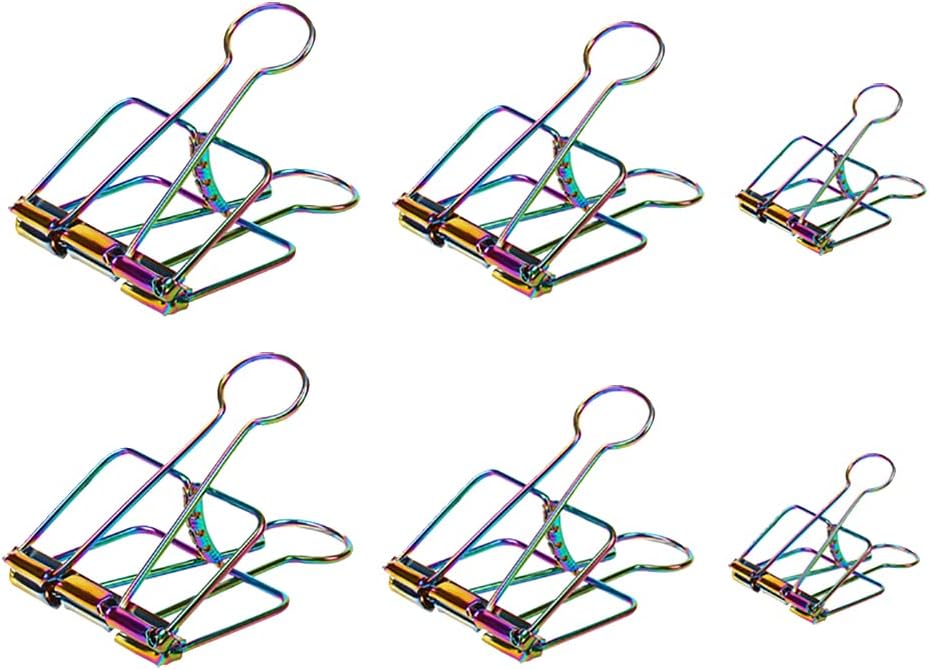 6 Pcs Hollow Metal Paper Clamps Colorful Laser Paper Clips Wire Binder ...