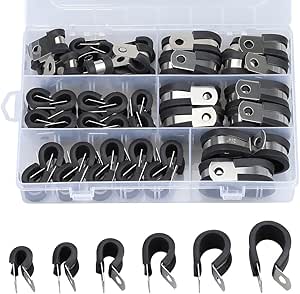 Amazon | Glvaner ホースクランプ ホースバンド 304ステンレス EPDMゴム付き サドルバンド 調整可能 固定用フック ホース止め 6種類 52個セット 収納ケース付き ...