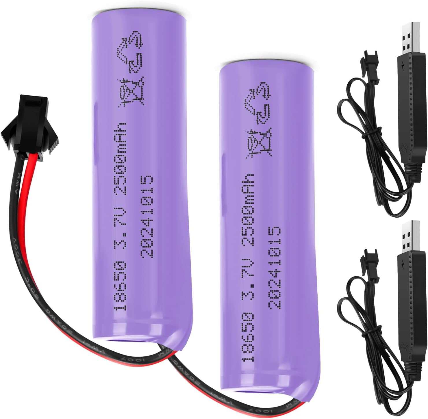Amazon.com: 3.7V 2500mAh Li-ion Rechargeable Batteries (2 Pack) with USB Charger Cable - Power ...