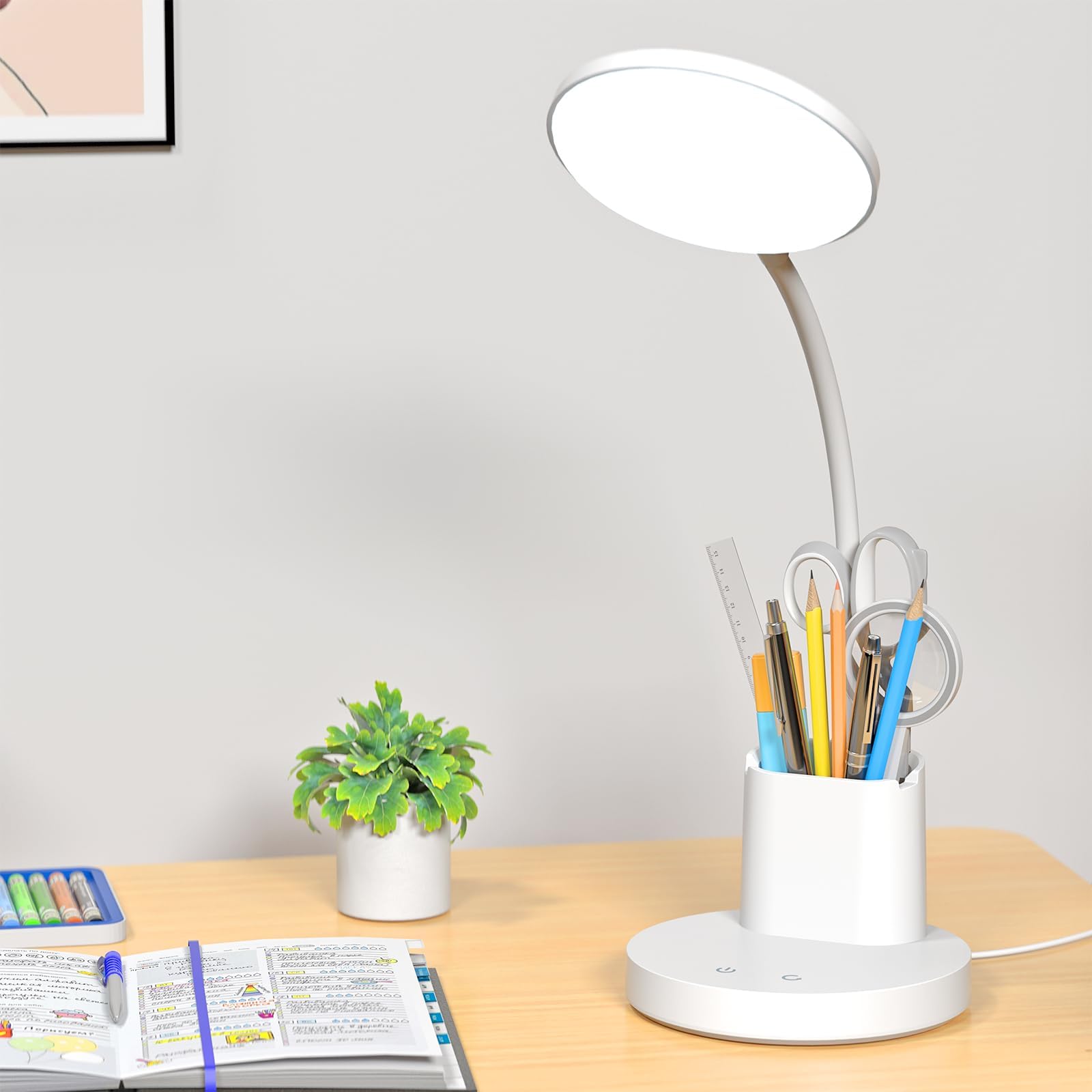 comzler Small Desk Lamp for Kids, LED Desk Lamps with Pen Phone Holder ...