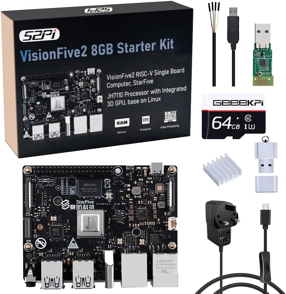 GeeekPi VisionFive2 8GB Starter Kit,VisionFive2 RISC-V Single Board Computer,StarFive JH7110 ...