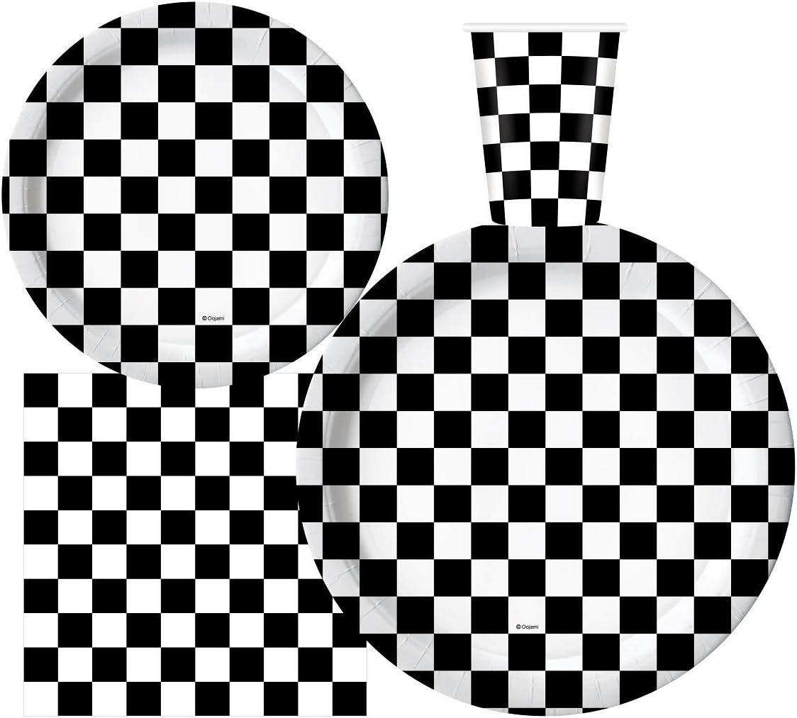 Amazon.com: 120 piece Complete Party Pack Black and White Checkered 9 ...
