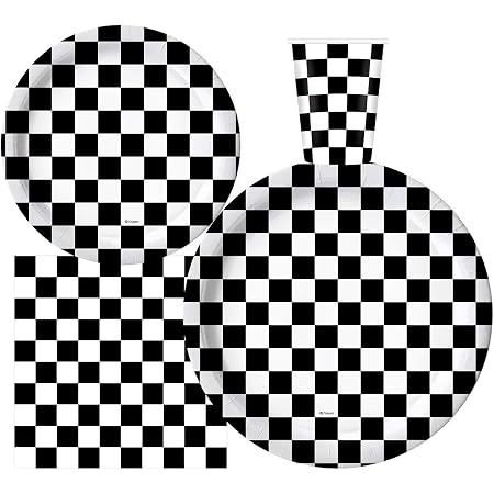 Oojami Serves 30 Complete Party Pack Black and White Checkered 9 ...