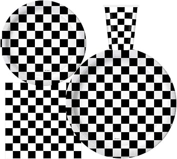 Amazon.com: 120 piece Complete Party Pack Black and White Checkered 9 ...