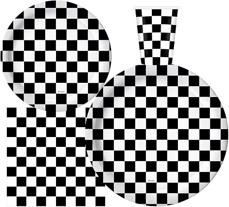 Amazon.com: 120 piece Complete Party Pack Black and White Checkered 9 ...