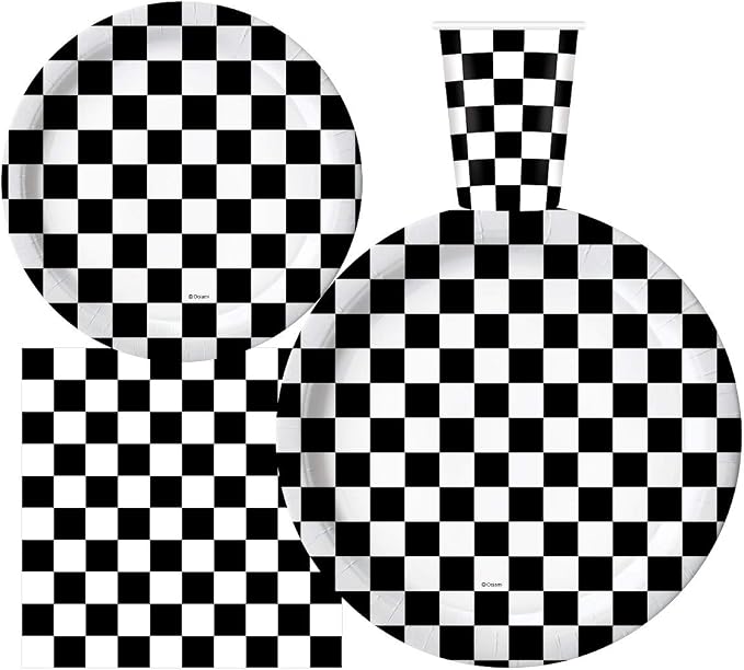 Amazon.com: 120 piece Complete Party Pack Black and White Checkered 9 ...