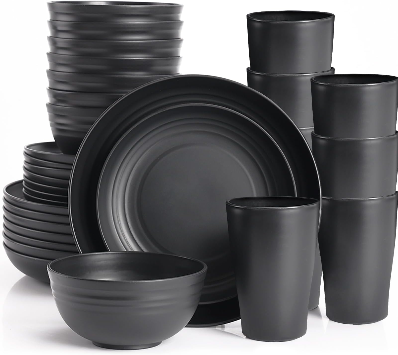Amazon.com: Teivio 18-Piece Kitchen Plastic Flat Wheat Straw Dinnerware ...