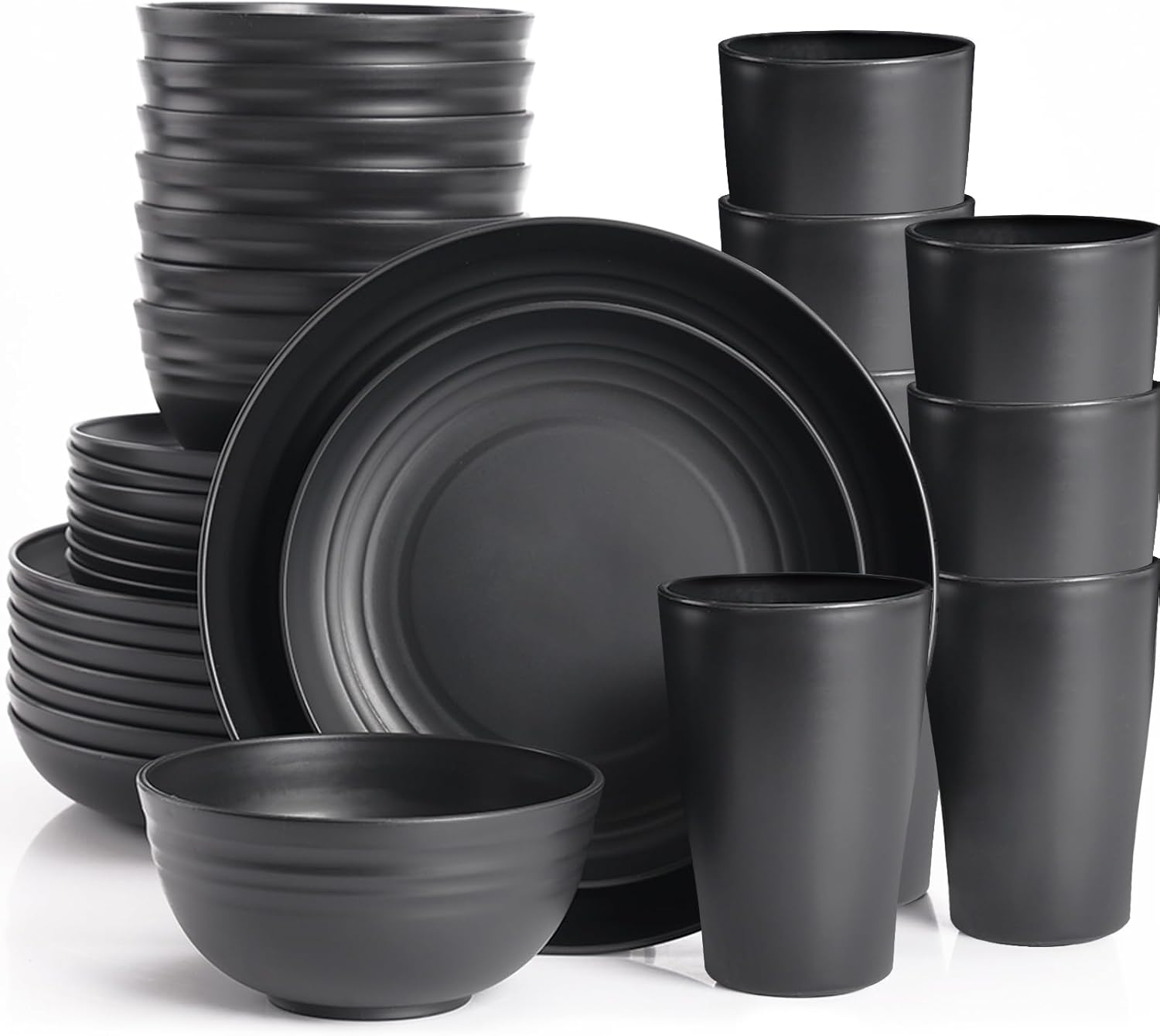 Amazon.com | Black Plates and Bowls Sets for 8,Wheat Straw Dinnerware ...