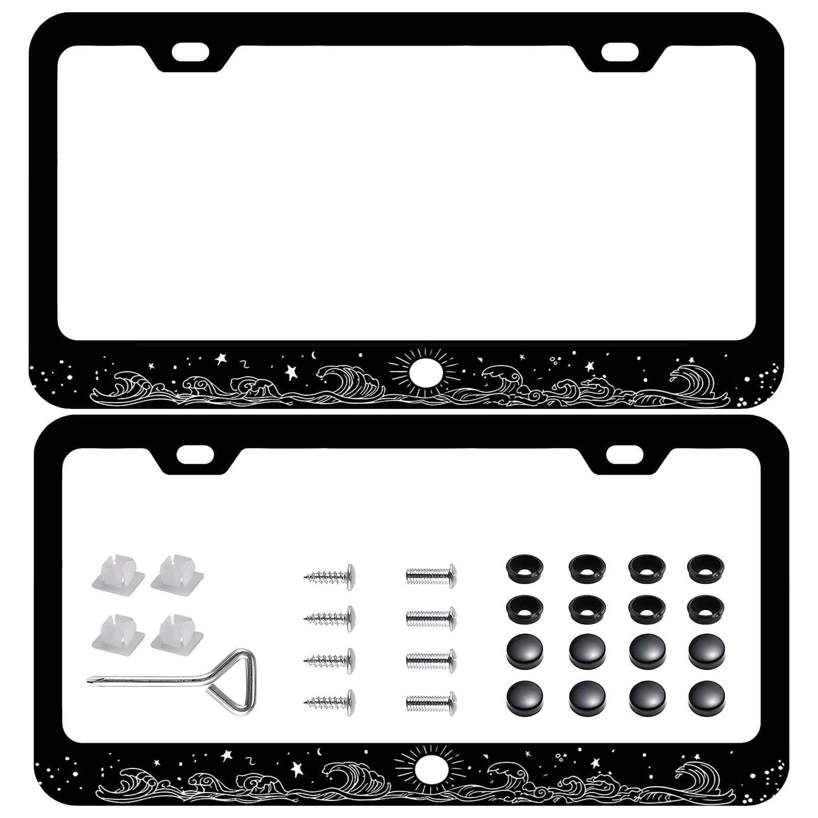 Amazon.com: 2 Pack Sunrise Waves License Plate Frames, Stainless Steel ...
