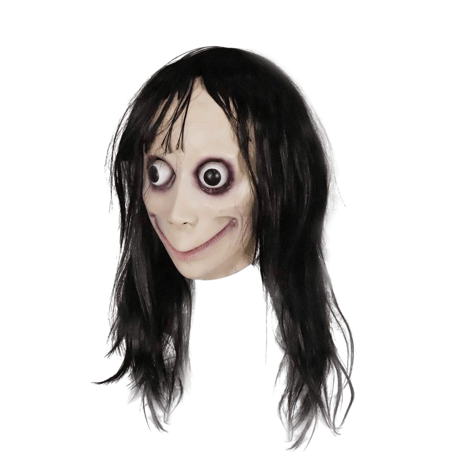 Amazon.com: EvilCos Momo Mask Horror Devil Mask with Long Hair Creepy ...