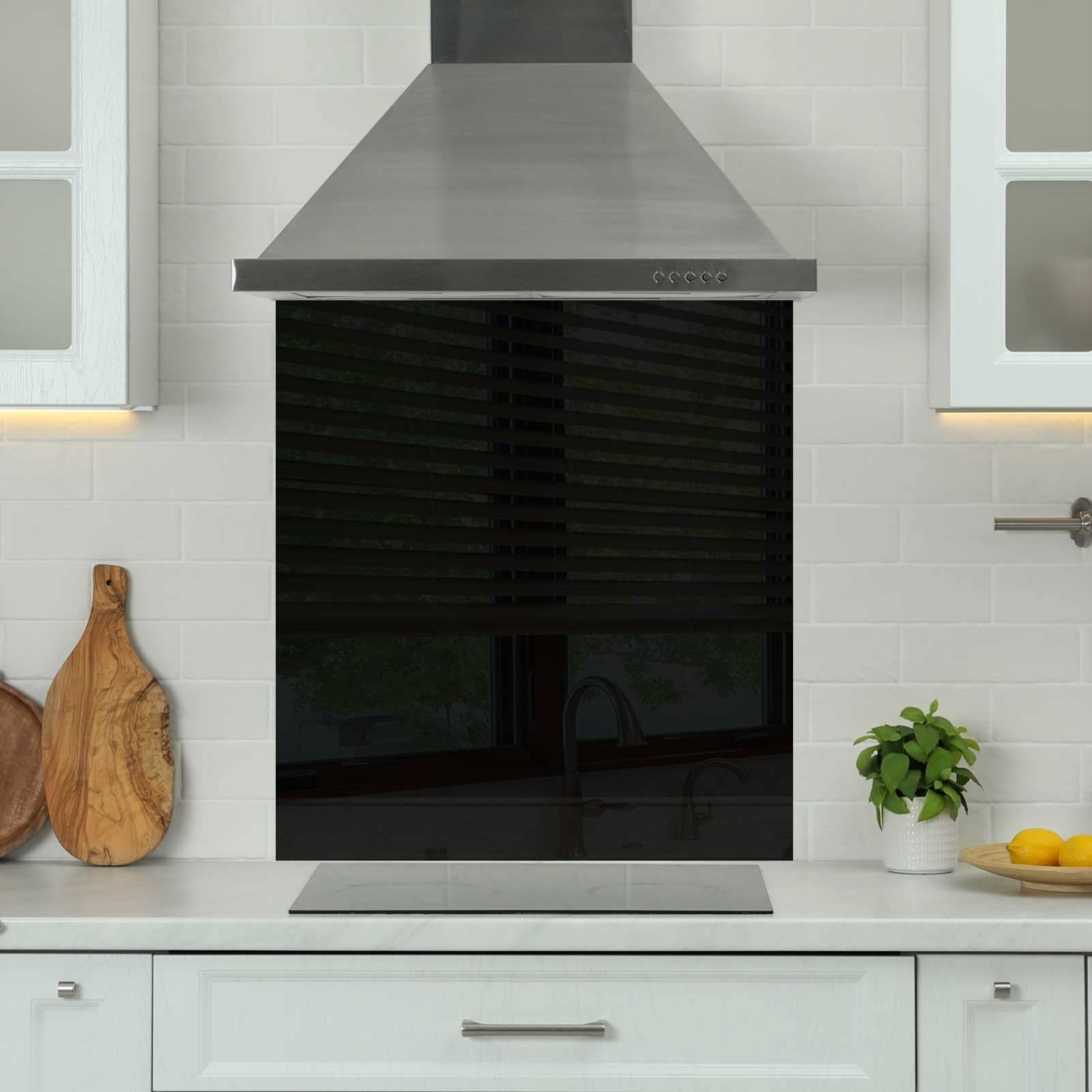 Premium 90 cm x 75 cm Black Glass 6mm Kitchen Splashback Heat Resistant ...
