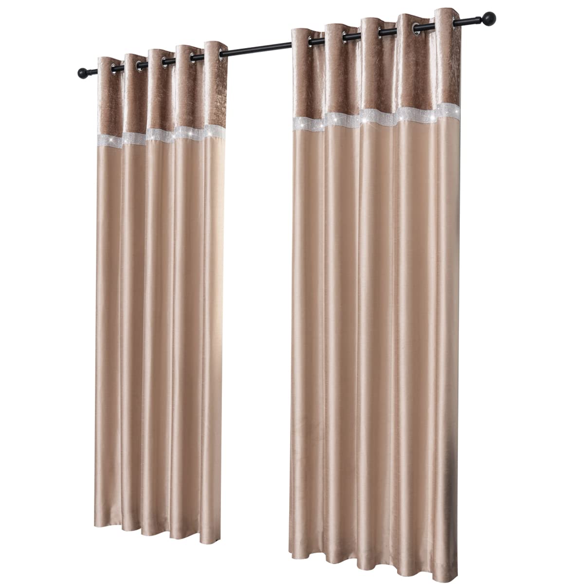 QINUO HOME Crushed Velvet Curtains 90 Drop - Fully Lined Eyelet Top ...