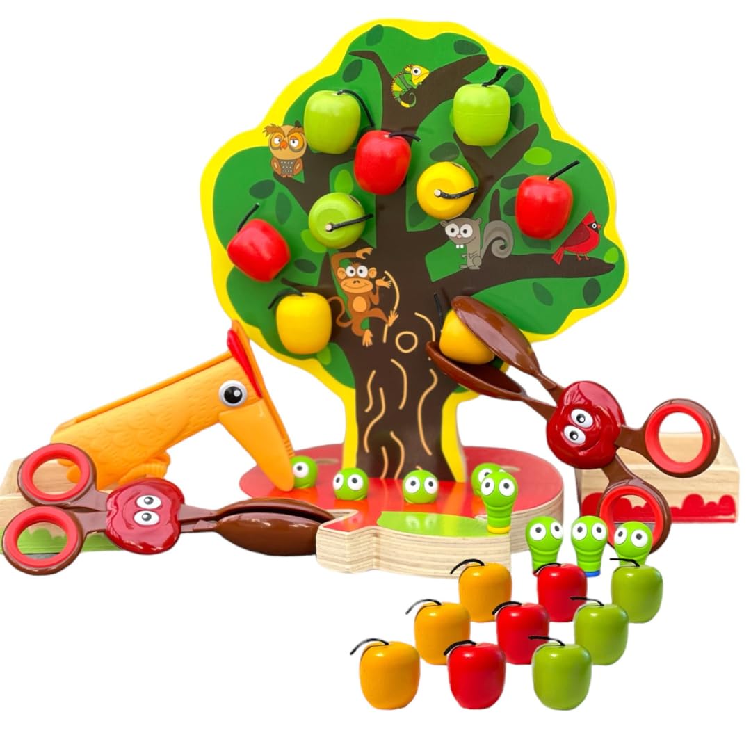 Apple Picking Magnetic Tree Toy. Color Sorting Bird tweezer Child Tongs ...