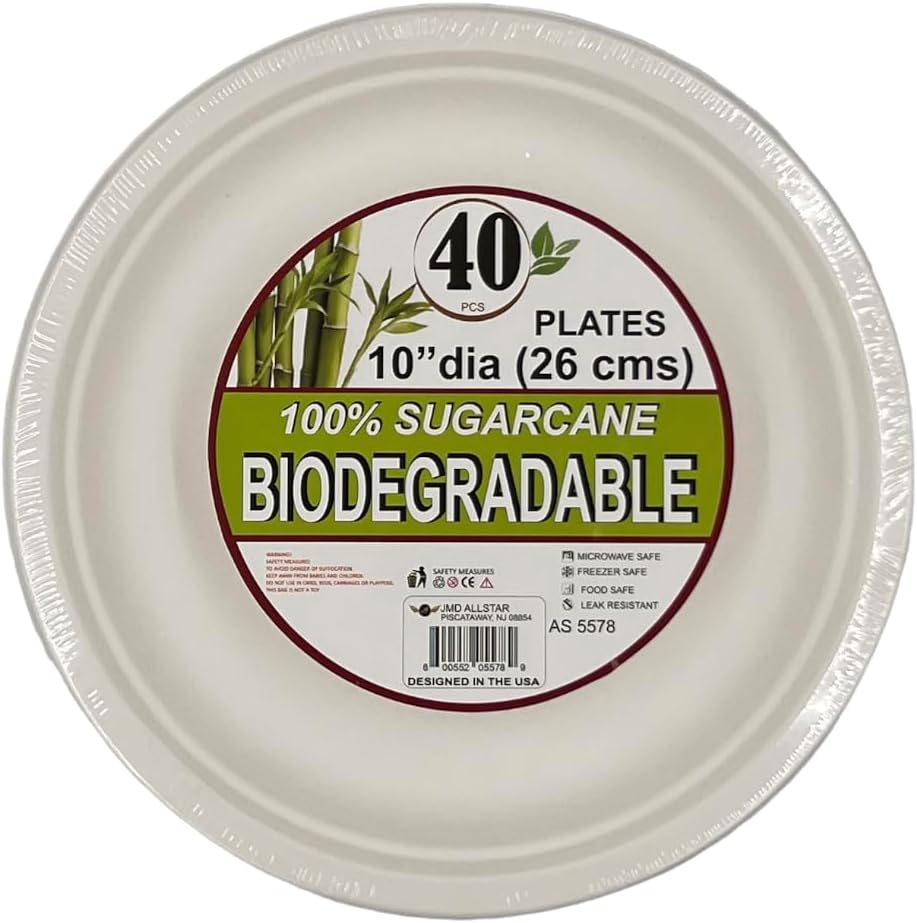 Amazon.com: JMD ALL STAR 100% Compostable 10 Inch Paper Plates [40-Pack ...
