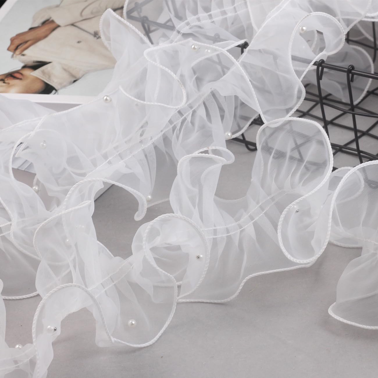 Amazon.com: SHAYUAN 3 Yards Lace Edge Ruffle Trim Ribbon 4.3 Inch Wide ...