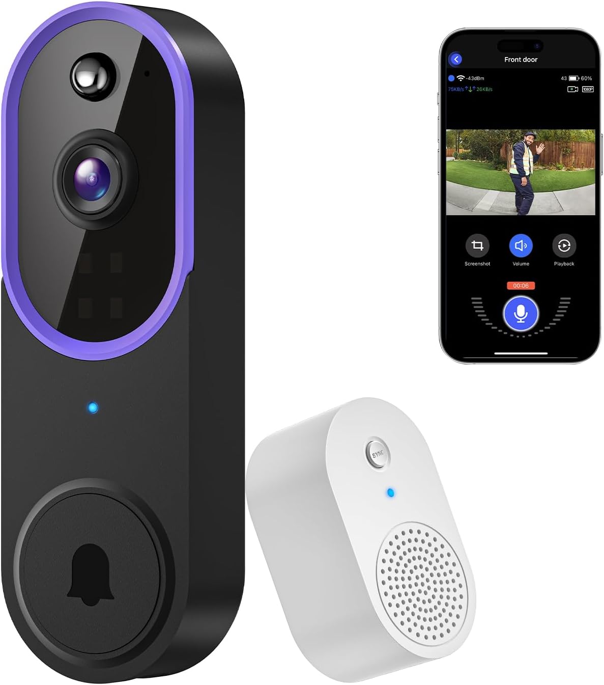 Amazon.com: Lunelyx Cámara de timbre de video inalámbrico 1080P, cámara ...