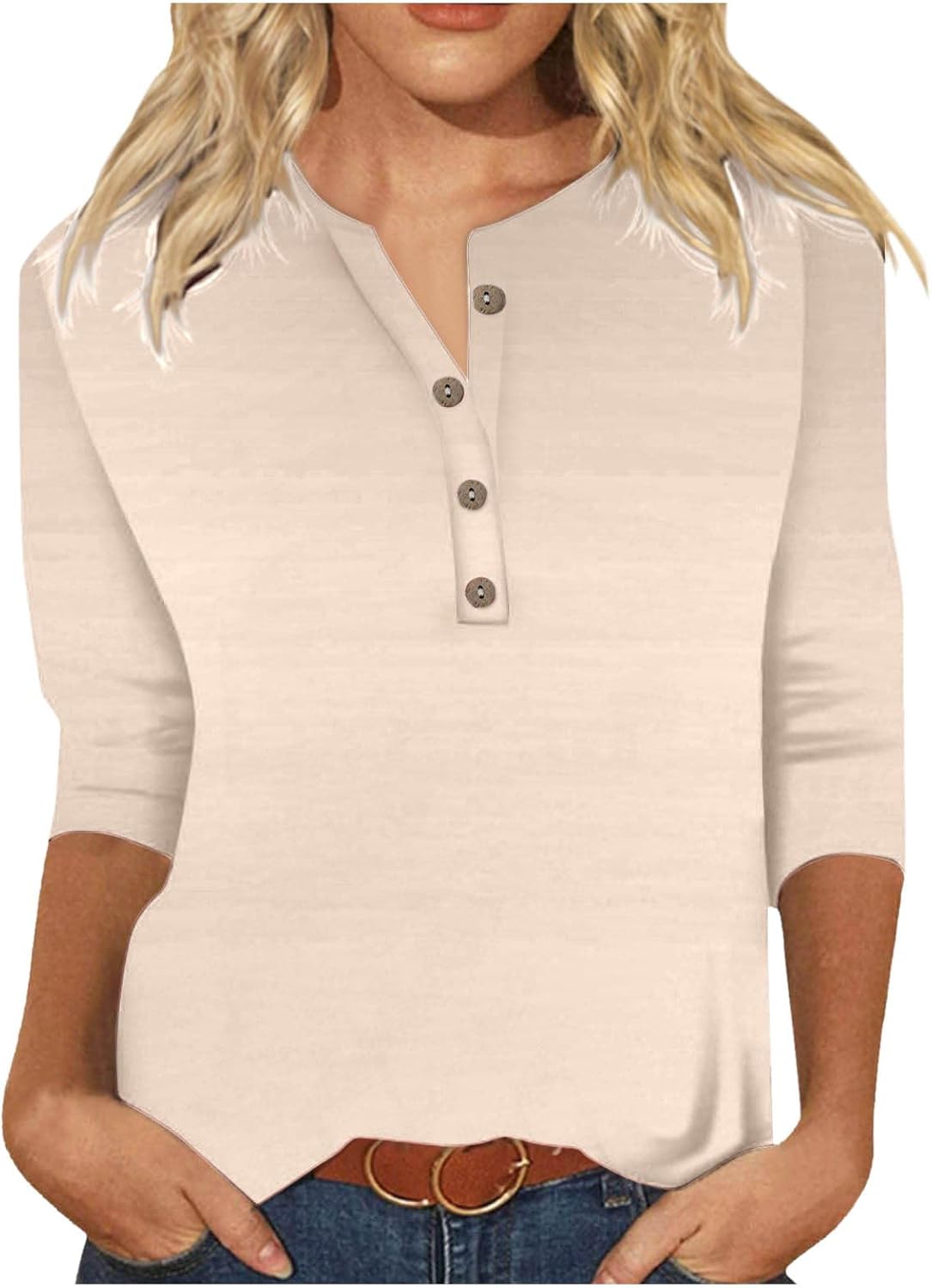 Amazon.com: Summer Tops for Women 2024 Trendy 3/4 Length Sleeve Button ...