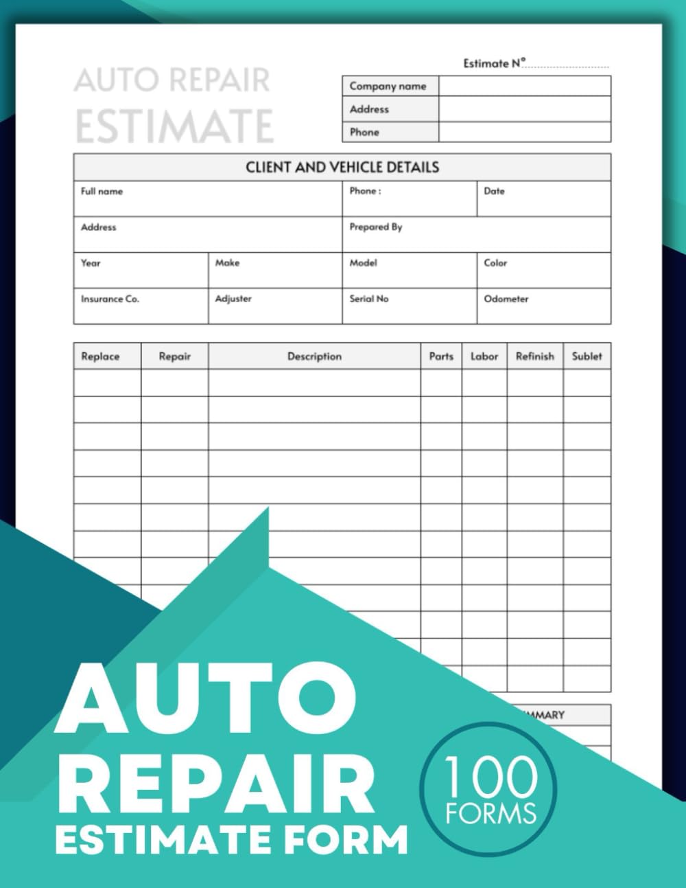 Auto Repair Estimate Form Book: Streamlining Vehicle Repair Estimates ...