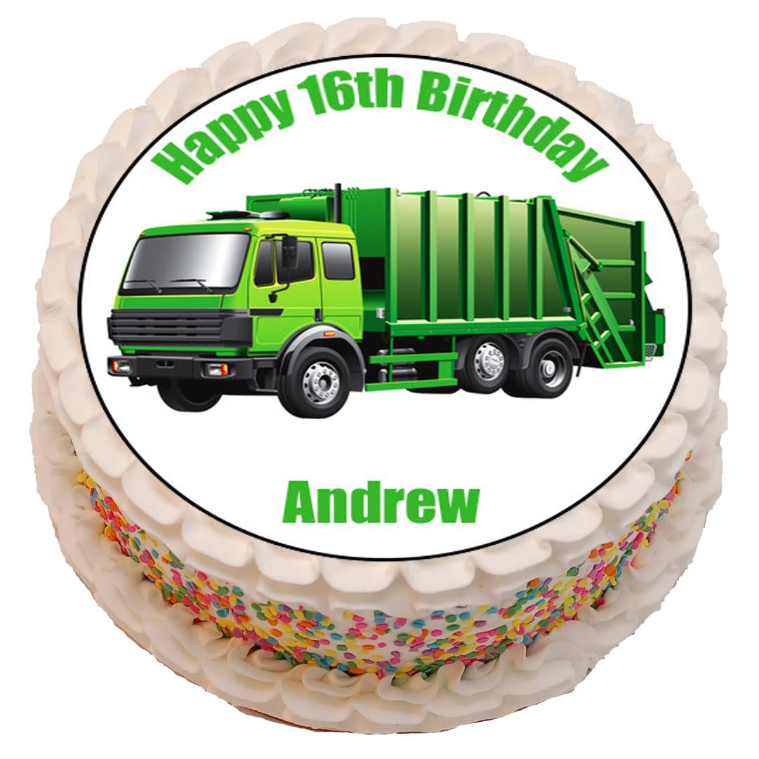 Dustcart Dustbin Lorry Personalised Precut Cake Topper 8 Inch Round ...