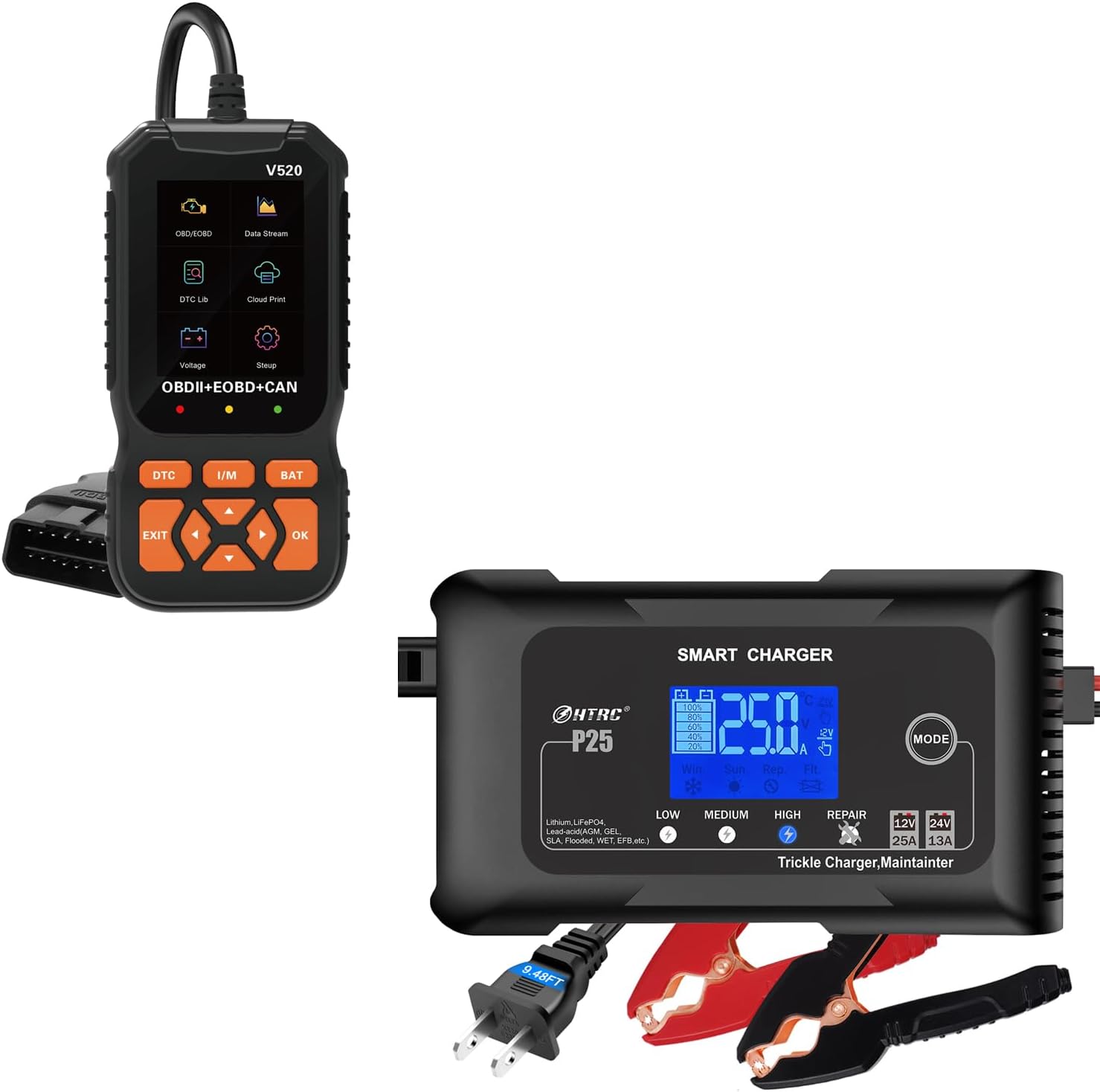 Amazon.com: 12V 25A/24V 13A Smart Car Battery Charger with Professional ...